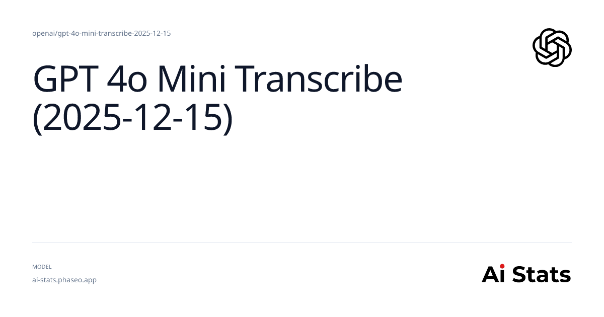 GPT 4o Mini Transcribe (2025-12-15) Performance - Latency & Token ...